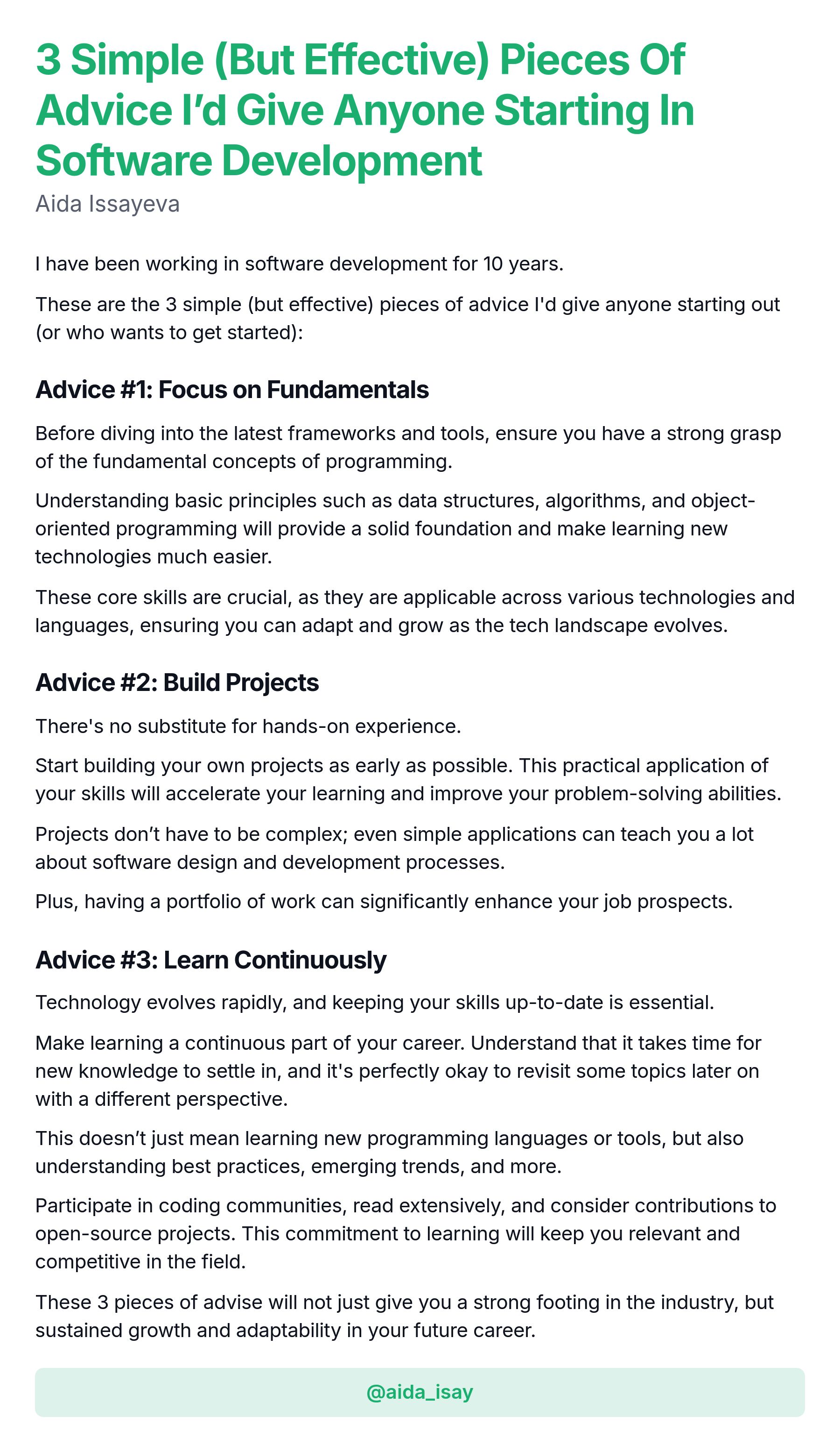 3 Simple (But Effective) Pieces Of Advice I’d Give Anyone Starting In Software Development ...